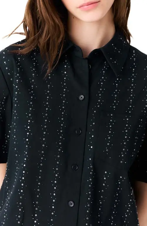 Maje Cropped Rhinestone Cotton Shirt