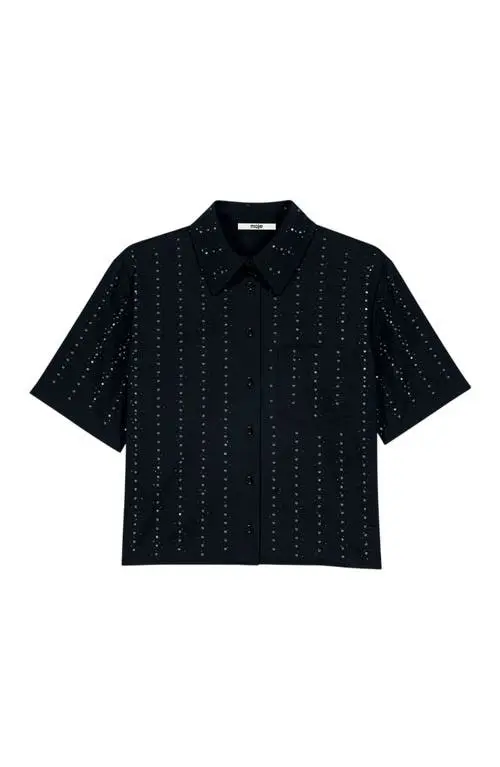 Maje Cropped Rhinestone Cotton Shirt
