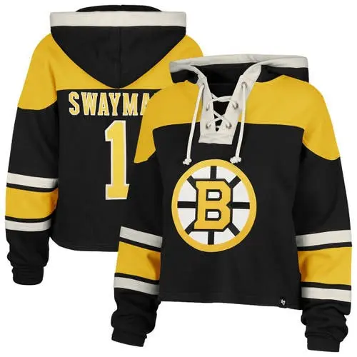 '47 Jeremy Swayman Boston Bruins Superior Lacer Cropped Pullover Hoodie - Black