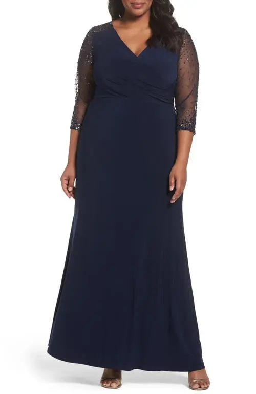 Adrianna Papell Embellished Jersey Gown - Midnight