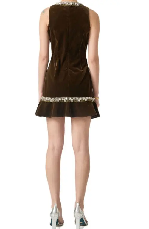 Endless Rose Jewel Trim Sleeveless Velvet Minidress
