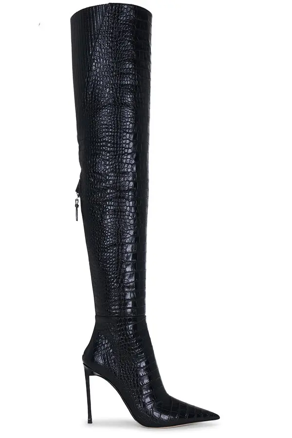 TOM FORD Shiny Stamped Croc Thigh High Boot - Black