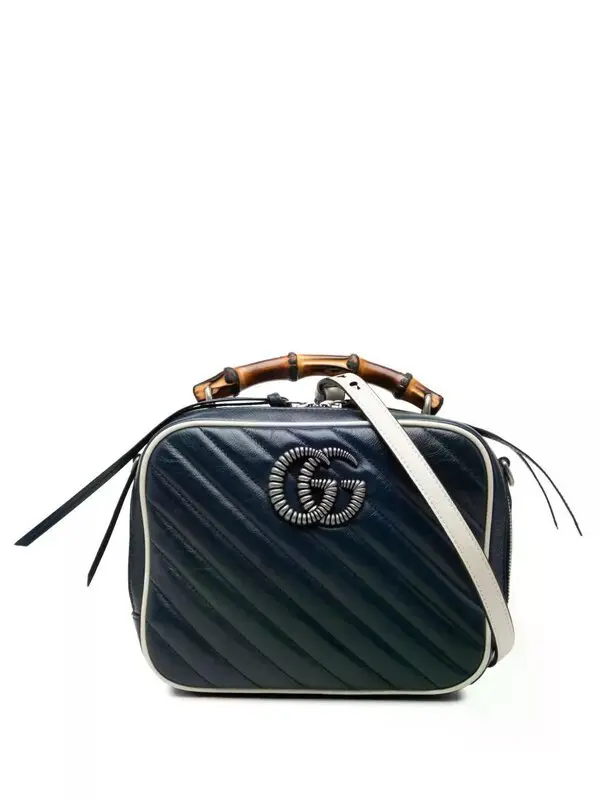 Gucci 2016-2026 Small Gg Marmont Matelasse Diagonal Calfskin Torchon Bamboo Satchel - Blue