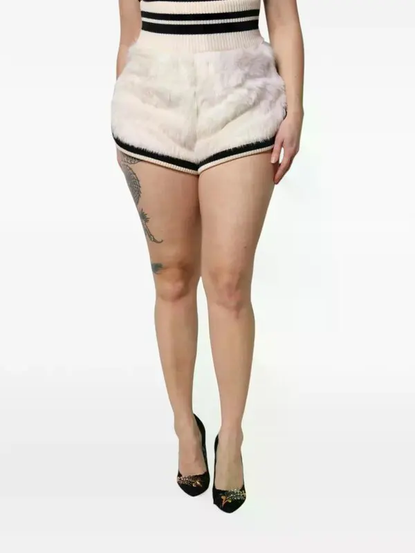 Dolce & Gabbana Faux-fur Striped Shorts - Neutrals