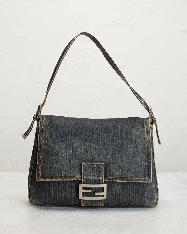FWRD RENEW Fendi Denim Mama Baguette Shoulder Bag