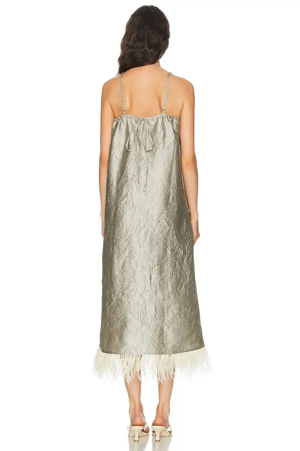 Chan Luu Feather Trim Dress In Grey