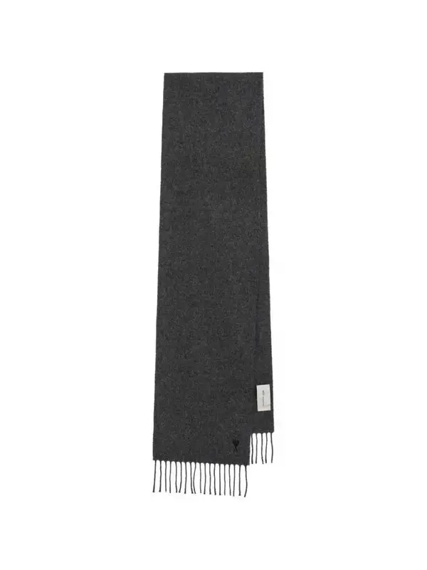 AMI Paris De Coeur Embroidered Scarf - Grey