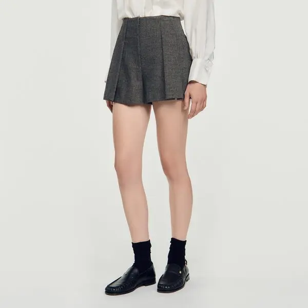 Sandro Houndstooth Wool Shorts