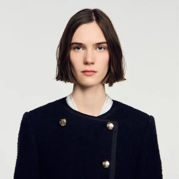 Sandro Tweed Coat With Jewel Buttons