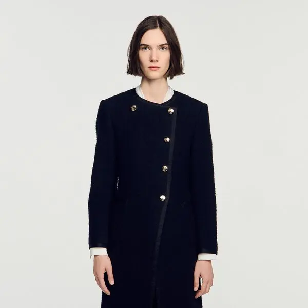 Sandro Tweed Coat With Jewel Buttons
