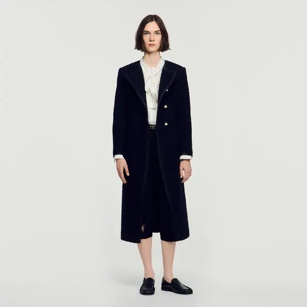 Sandro Tweed Coat With Jewel Buttons - Black