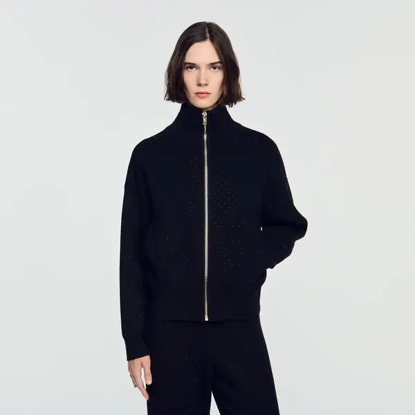 Sandro Standing Collar Rhinestone Cardigan