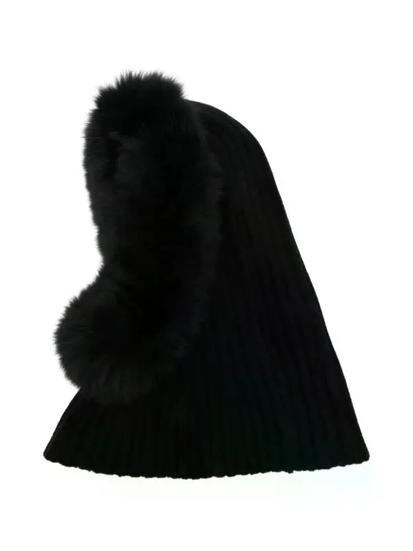 YVES SALOMON Fur-trim Ribbed Balaclava