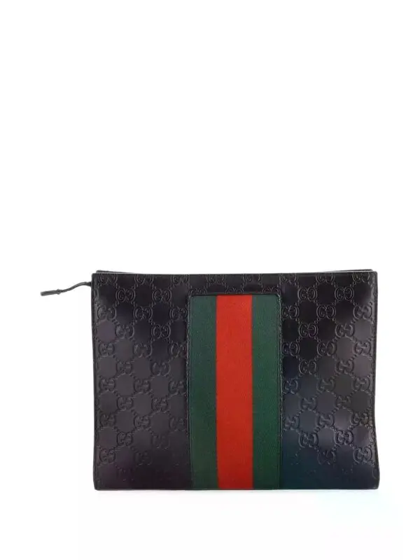 Gucci Web Zip Pouch Guccissima Leather Clutch Bag