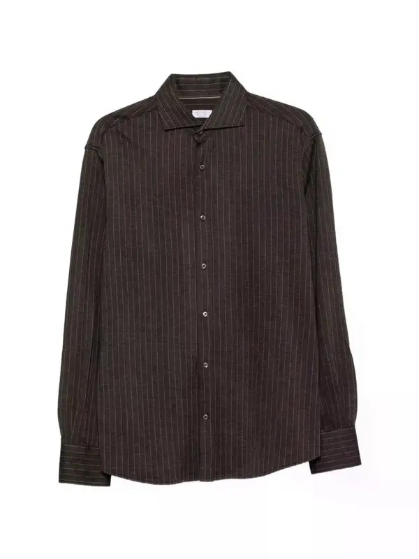 Brunello Cucinelli Pinstripe-print Spread-collar Shirt - Brown