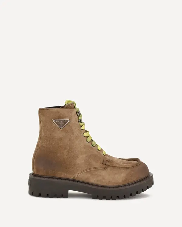 Prada Suede Lace-up Ankle Boots