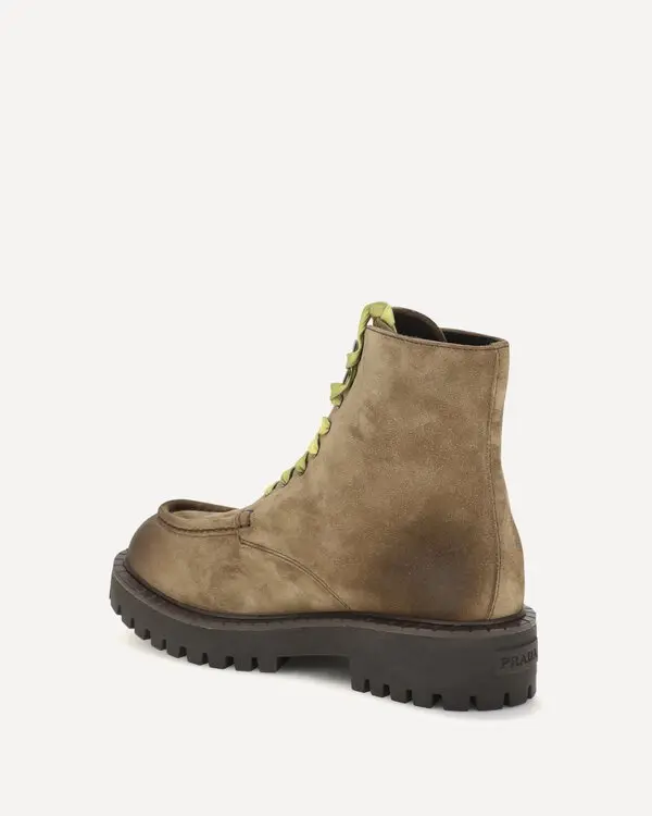 Prada Suede Lace-up Ankle Boots