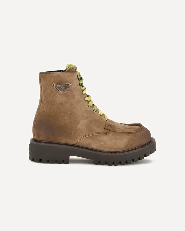 Prada Suede Lace-up Ankle Boots