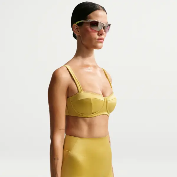 Nike Skims Satin Shine Padded Picot Sports Bra - Yellow