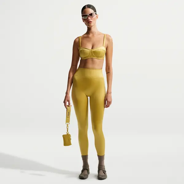 Nike Skims Satin Shine Padded Picot Sports Bra - Yellow