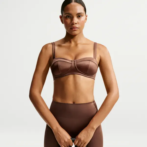 Nike Skims Satin Shine Padded Picot Sports Bra - Brown