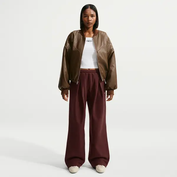 Nike Studio Fleece Heavyweight Oversized High-waisted Pleated Open-hem Pants