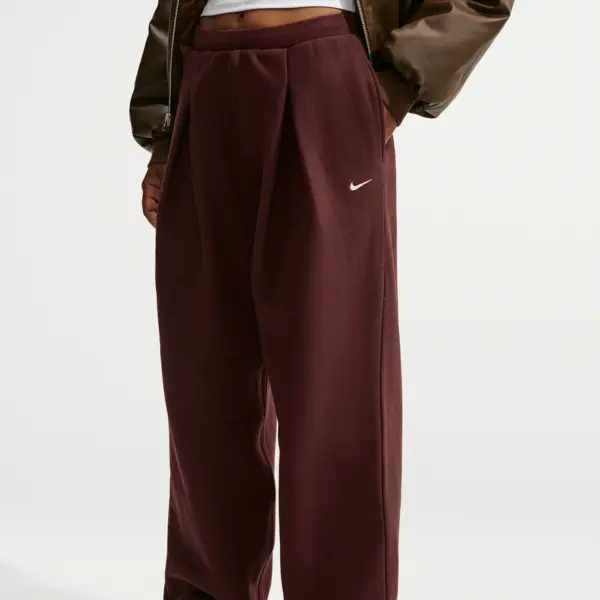 Nike Studio Fleece Heavyweight Oversized High-waisted Pleated Open-hem Pants