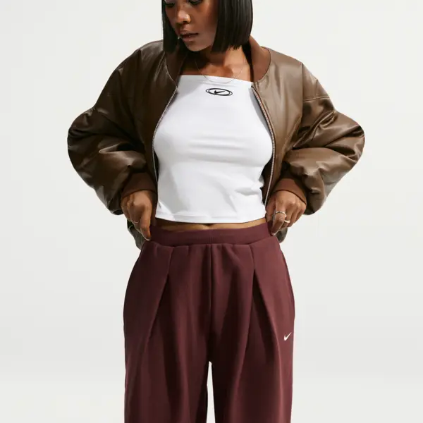 Nike Studio Fleece Heavyweight Oversized High-waisted Pleated Open-hem Pants