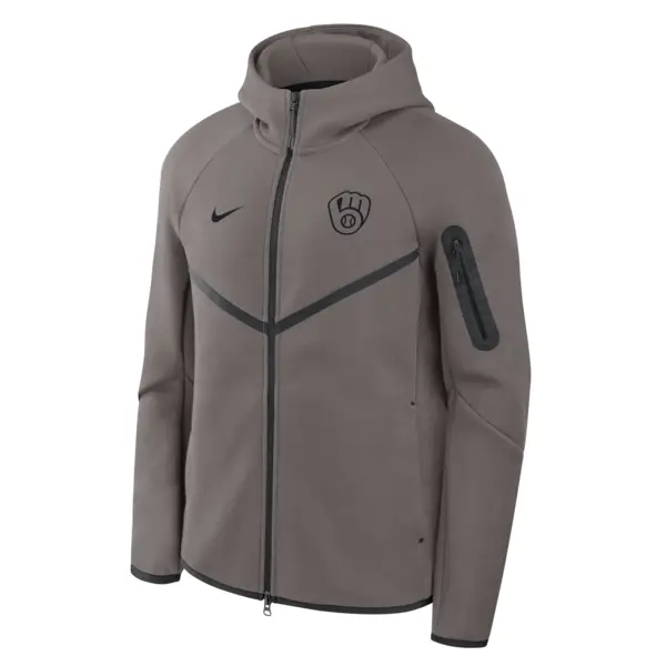 Nike Milwaukee Brewers Tech Fleece Mlb Full-zip Hooded Jacket - Brown