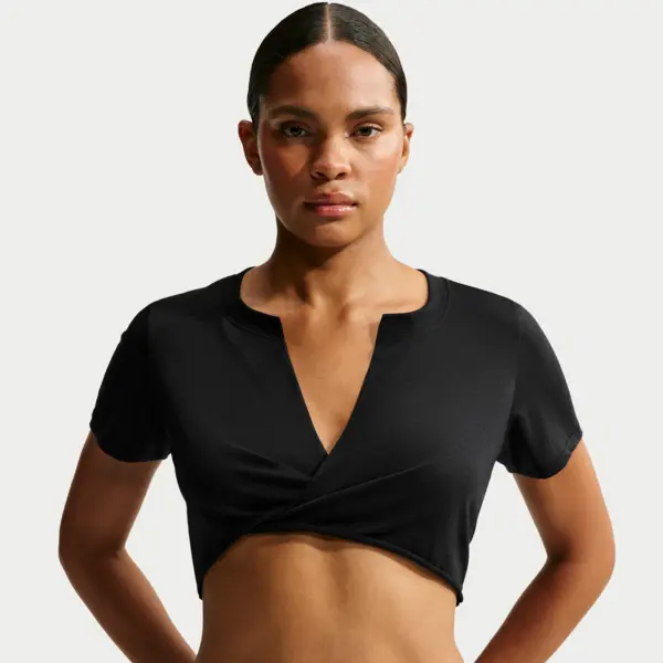 Nike Skims Performance Cotton Blend V-neck Cropped Twist Short-sleeve Top