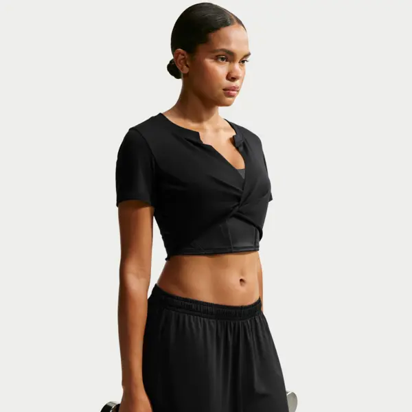 Nike Skims Performance Cotton Blend V-neck Cropped Twist Short-sleeve Top