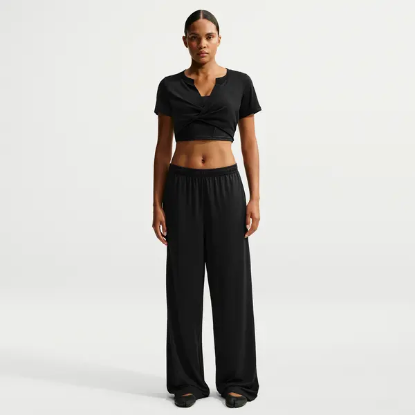Nike Skims Performance Cotton Blend V-neck Cropped Twist Short-sleeve Top
