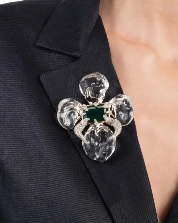 Alexis Bittar Silverlake Crystal, Pyrite & Lucite Flower Pin