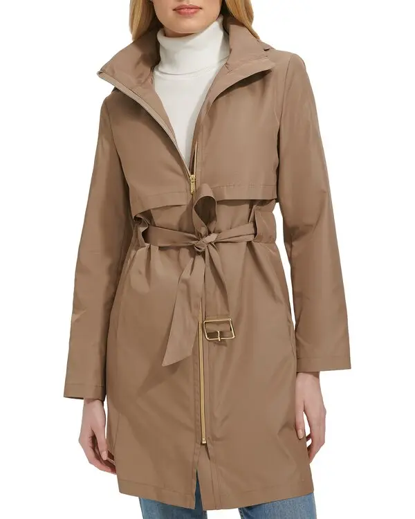 Cole Haan Zip Front Trench Rain Coat - Champagne