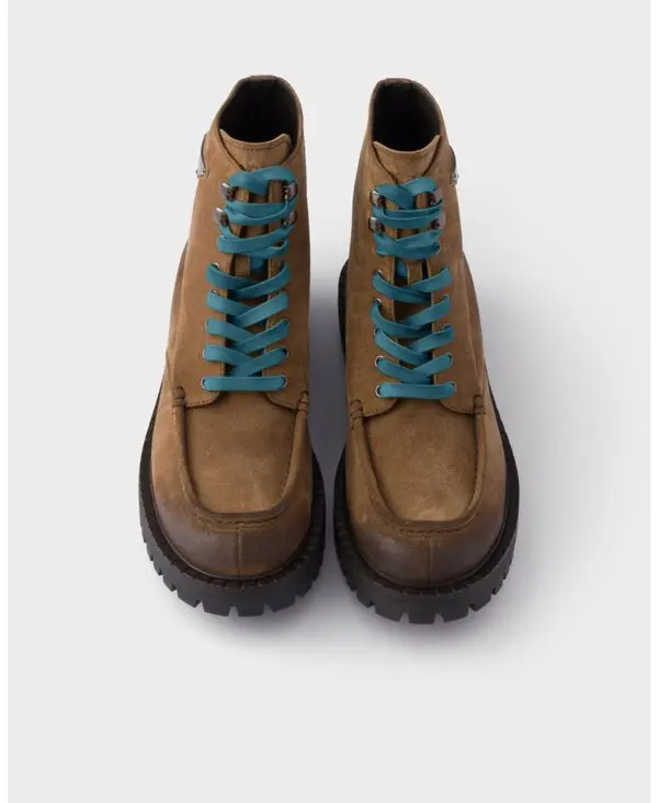 Prada Aged Suede Lace-up Ankle Boots