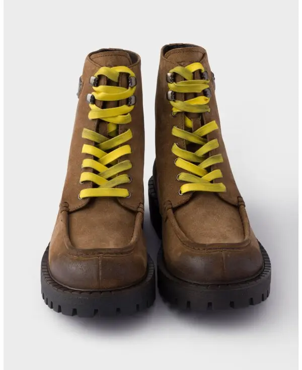 Prada Aged Suede Lace-up Ankle Boots