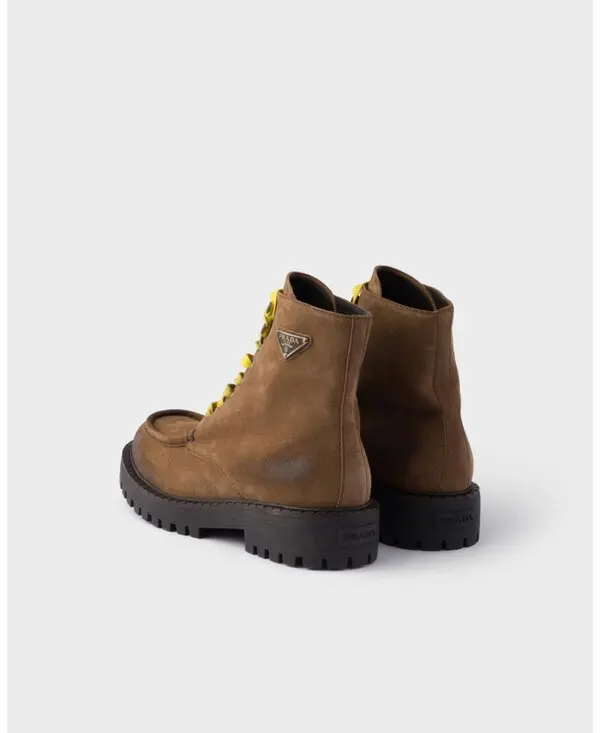 Prada Aged Suede Lace-up Ankle Boots