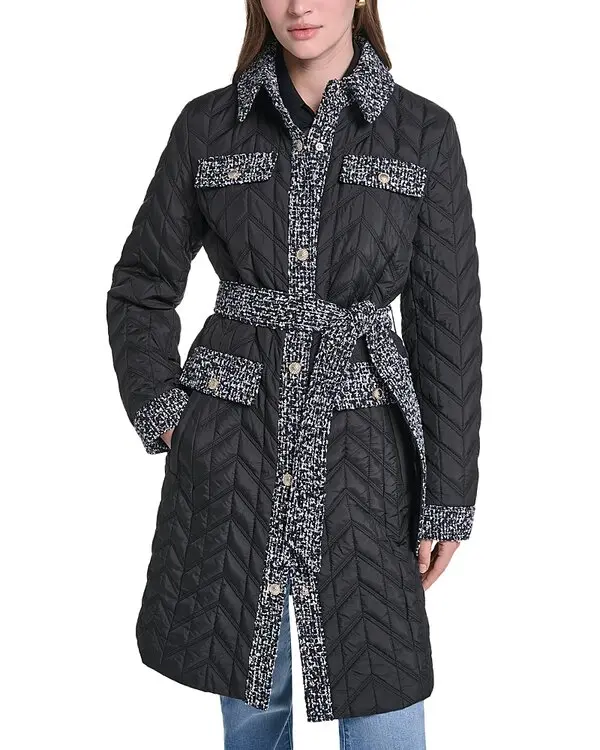Karl Lagerfeld Paris Agyness Quilted Contrast Trim Coat