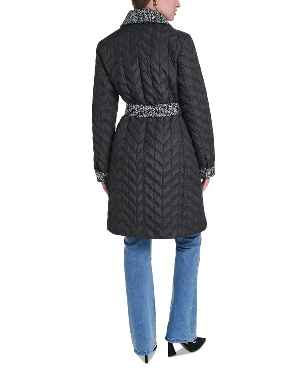 Karl Lagerfeld Paris Agyness Quilted Contrast Trim Coat
