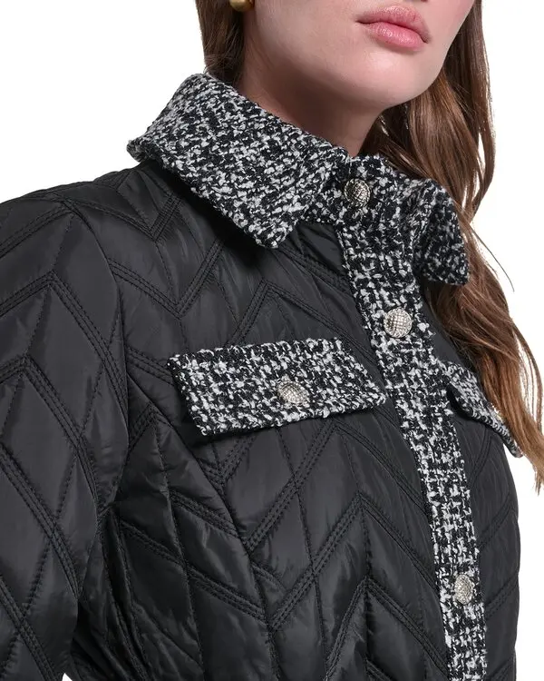 Karl Lagerfeld Paris Agyness Quilted Contrast Trim Coat