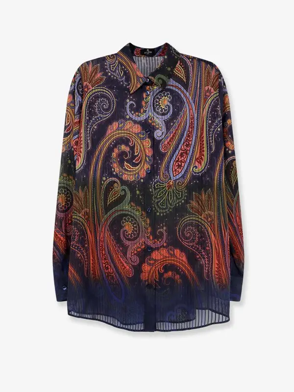 Etro Shirt With Paisley Multicolor Print - Blue
