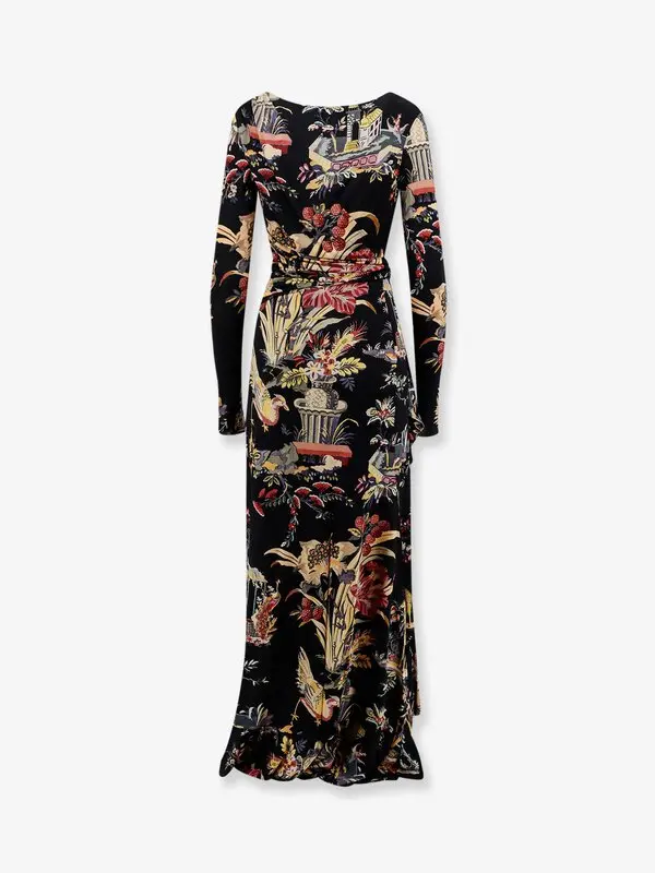 Etro Stretch Viscose Long Dress With Multicolor Print