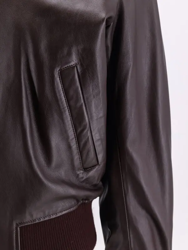 AMI Paris Bordeaux Leather Jacket With Zip
