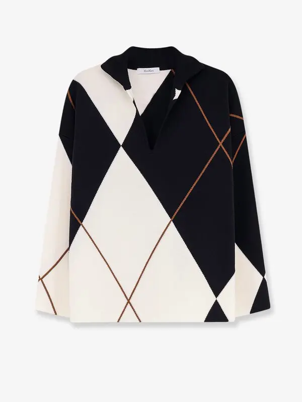 Max Mara Mxmsala Argyle Pattern Virgin Wool Sweater - Black