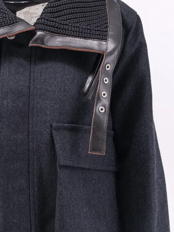 Sacai Herringbone Wool Padded Bomber - Blue