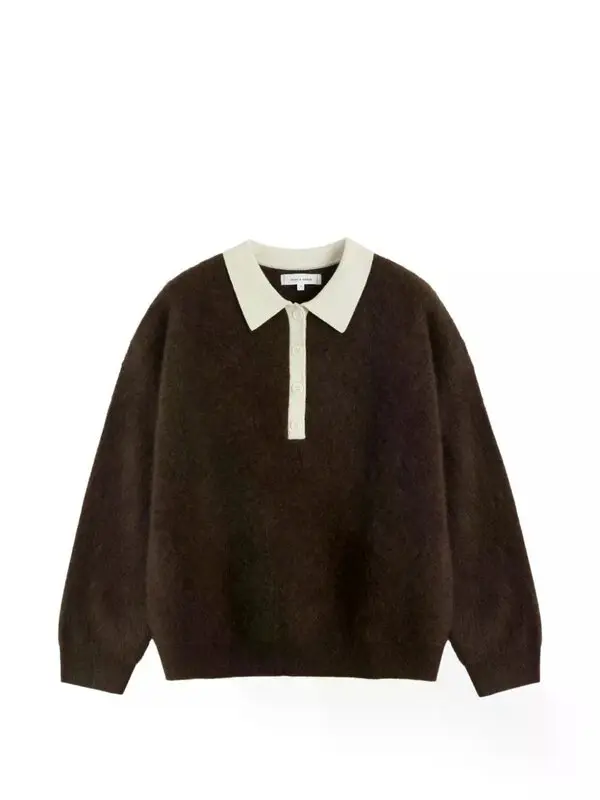Chinti & Parker Chocolate Contrast-collar Wool Polo Top