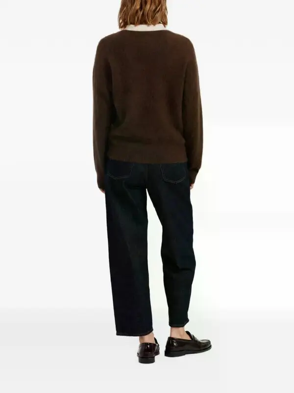 Chinti & Parker Chocolate Contrast-collar Wool Polo Top