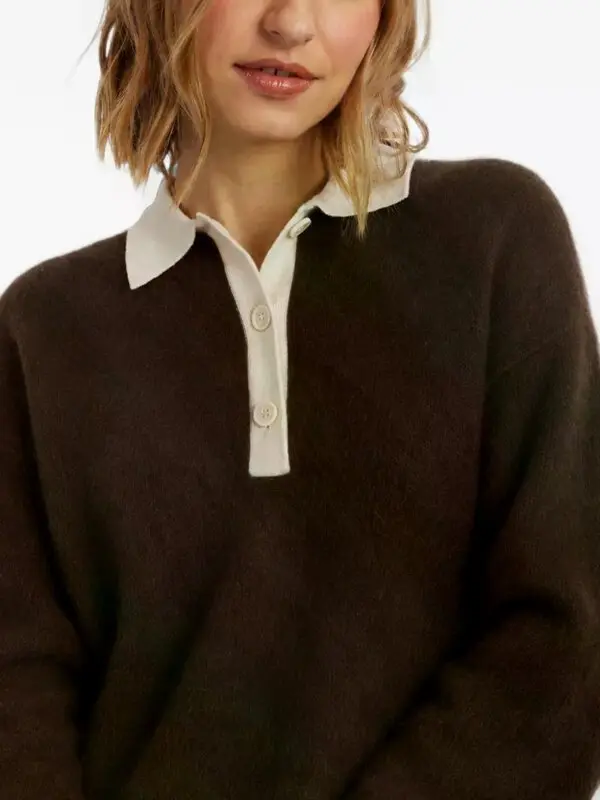 Chinti & Parker Chocolate Contrast-collar Wool Polo Top