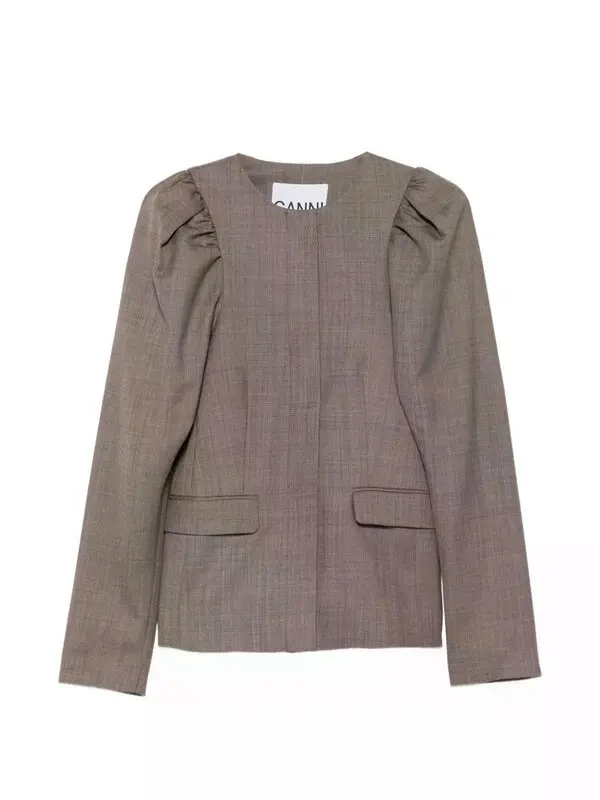 GANNI Wool Melange Puffy-sleeve Jacket