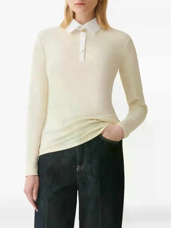 Fabiana Filippi Contrast-collar Long-sleeve Polo Shirt
